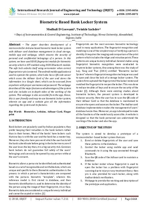 Pdf Biometric Based Bank Locker System
