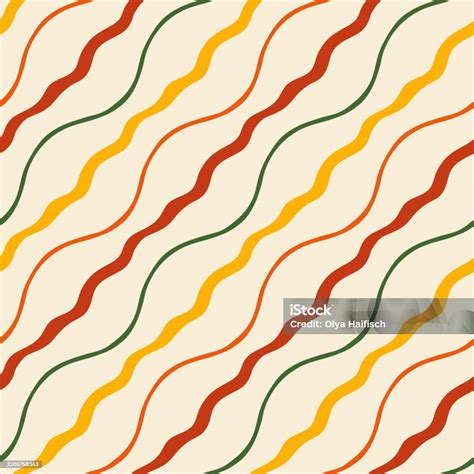 다채로운 대각선 물결 모양의 줄무늬 벡터 완벽 한 패턴입니다 크림 배경에 손으로 그린 곡선을 가진 현대적인 최소 반복 디자인입니다 아동 의류 홈 섬유 미디어를 위한 간단한