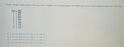 solved design a decade counter using the following 2 4 2 1