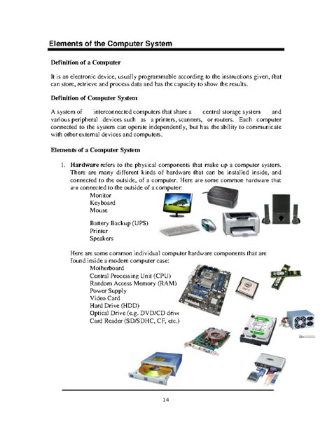 B Elements Of A Computer System Elements Of The Computer System 14 Definition Of A Computer It