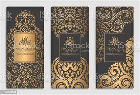초콜릿 바의 골드와 블랙 포장 디자인 빈티지 벡터 장식 템플릿입니다 우아하고 고전적인 요소 음식 음료 및 기타 패키지 유형에 좋습니다 배경과 배경 화면에 사용할 수 있습니다