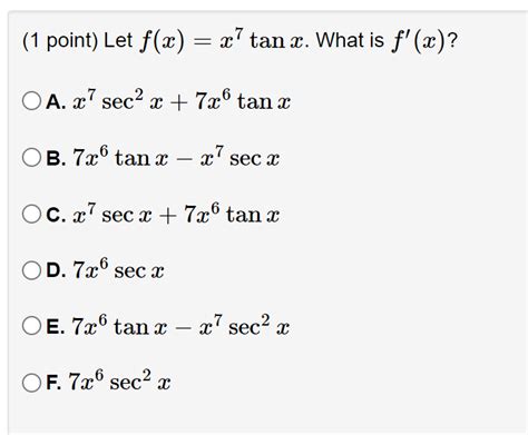 solved 1 point let f x ex what is f−1 e a e b e1 c