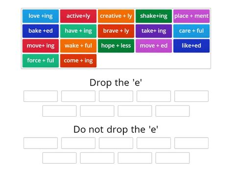 Drop The E When Adding A Vowel Suffix Sort Group Sort