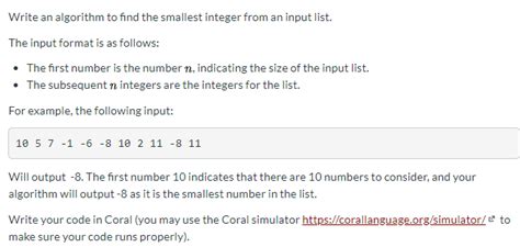 Write An Algorithm To Find The Smallest Integer From Chegg Com