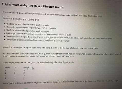 Solved 2 Minimum Weight Path In A Directed Graph Given A