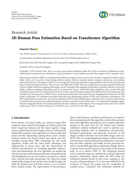 Pdf 3d Human Pose Estimation Based On Transformer Algorithm