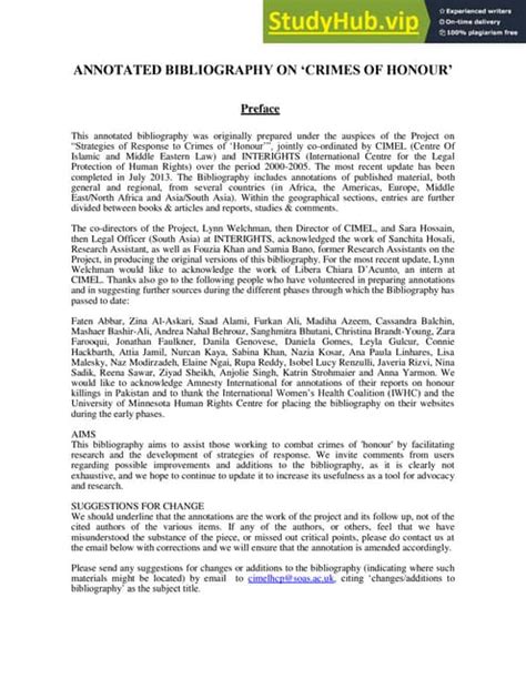 Annotated Bibliography On Crimes Of Honour Preface Pdf