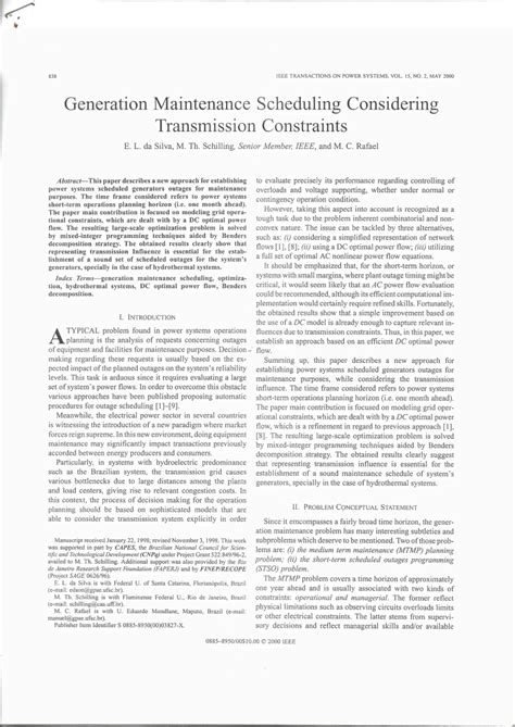 Pdf Generation Maintenance Scheduling Considering Transmission Constraints