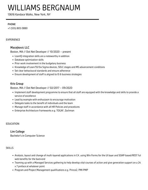 Dot Net Developer Resume Samples Velvet Jobs