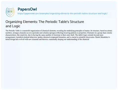 Organizing Elements The Periodic Tables Structure And Logic Free