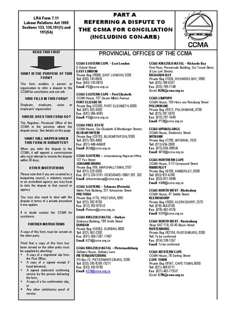 Lra Form 7 11 Referring A Dispute To Ccma For Conciliation Pdf Justice Crime And Violence