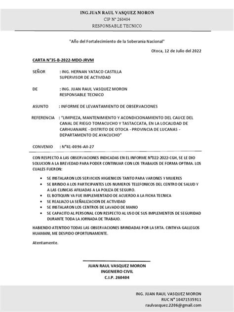 Carta Levantamiento De Observaciones Pdf