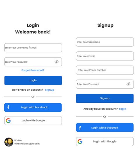 Login And Signup Form Android By Vsl Figma