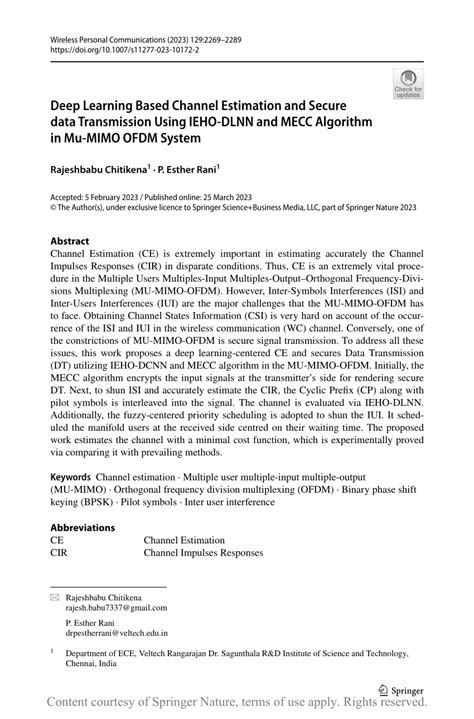 Deep Learning Based Channel Estimation And Secure Data Transmission Using Ieho Dlnn And Mecc