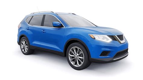 흰색 배경 3d 그림에 파란색 중형 가족 도시 Suv 자동차 프리미엄 사진