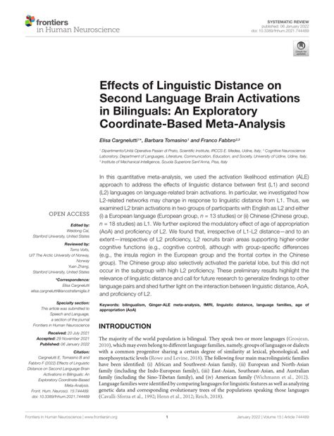Pdf Effects Of Linguistic Distance On Second Language Brain Activations In Bilinguals An