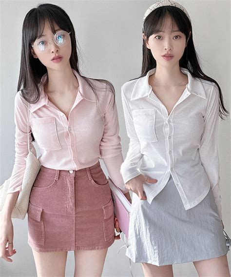 핏보장 니이스 카라 원포켓 골지 슬림 셔츠 긴팔 티 봄신상 에이블리