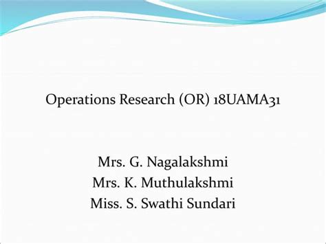 Operations Research Ppt