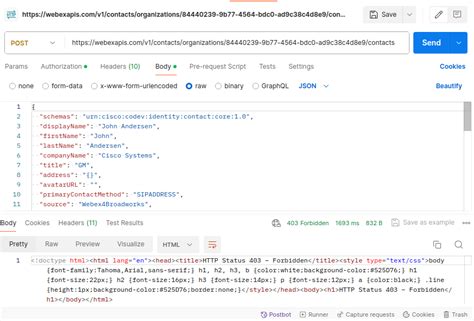 problem with post api to add contact to webex cisco community