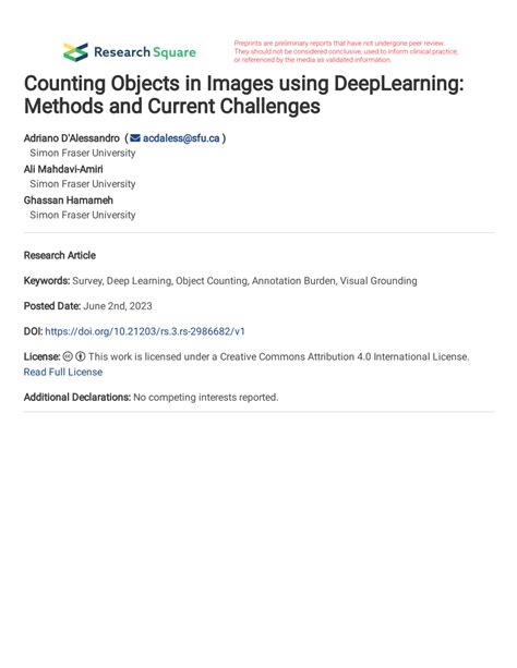 PDF Counting Objects In Images Using DeepLearning Methods And Current Challenges
