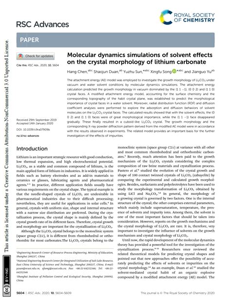 Pdf Molecular Dynamics Simulations Of Solvent Effects On The Crystal