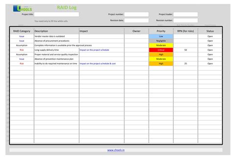 Free RAID Log Templates Trackers Planners