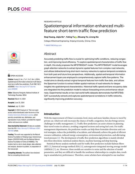 Pdf Spatiotemporal Information Enhanced Multi Feature Short Term Traffic Flow Prediction