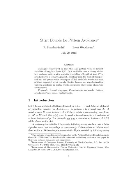 Pdf Strict Bounds For Pattern Avoidance
