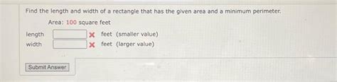 Solved Find The Length And Width Of A Rectangle That Has The Chegg