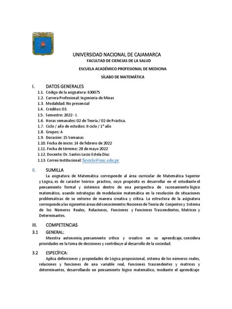 sílabo matemática 2022 i medicina pdf pdf ecuaciones matriz