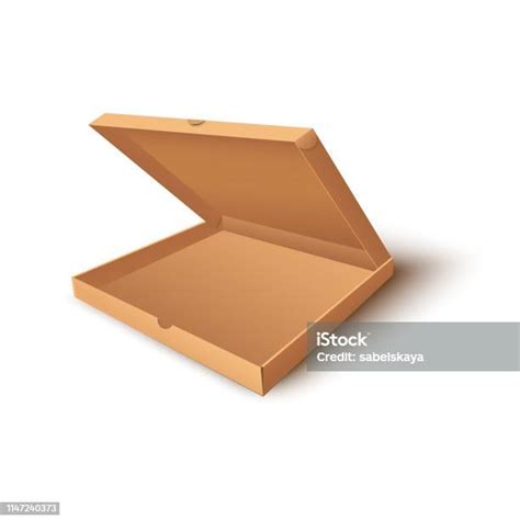 흰색 배경에 고립 된 현실적인 스타일에서 빈 갈색 피자 상자 모의 광고를 엽 니 0명에 대한 스톡 벡터 아트 및 기타 이미지 0명 3차원 형태 가리기 Istock