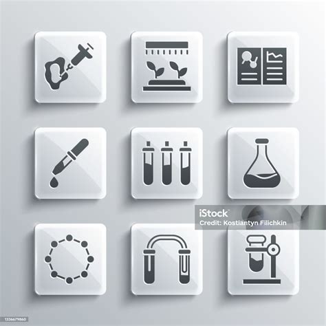 테스트 튜브와 플라스크 스탠드 시약 병 화학 공식 파이펫 주사기 및 임상 기록 아이콘을 설정합니다 벡터 Dna에 대한 스톡 벡터 아트 및 기타 이미지 Istock