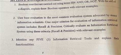 Solved 1 Boolean Searches Are Carried Out Using Terms Like