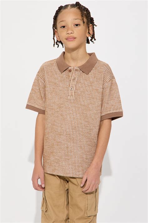 Mini Heather Rib Knit Polo Shirt Brown Fashion Nova