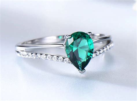Lab Emerald Ring Sterling Silver Ringemerald Engagement Etsy