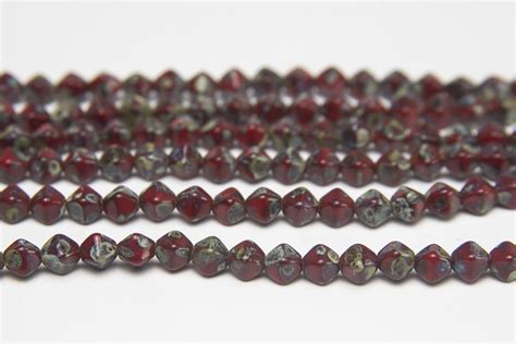 Opaque Picasso Ruby 6mm Rounded Bicone Beads Bead Spider