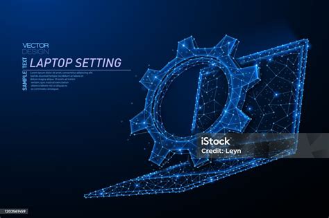 톱니 바퀴 기어와 노트북의 추상다각형 빛 디자인 3차원 형태에 대한 스톡 벡터 아트 및 기타 이미지 3차원 형태 개념 기어 기계 부분 Istock