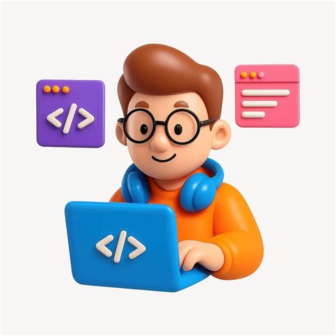 3d Coder With Laptop Icons Free Photo Illustration Rawpixel