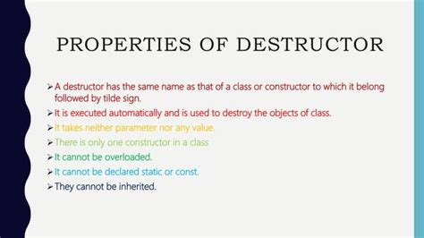 what is constructors and destructors in c explained with example along with difference ppt