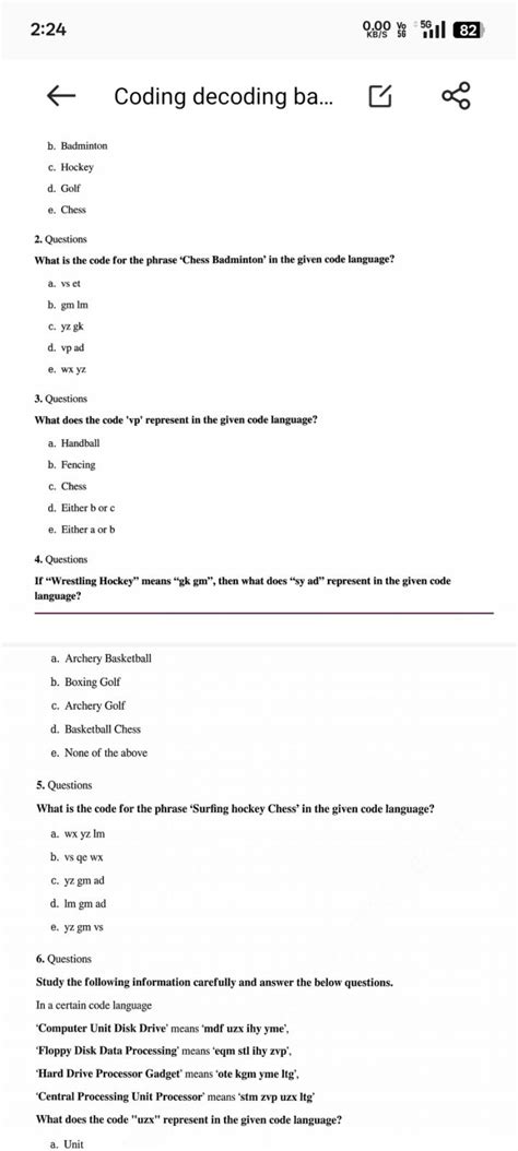 Here Are Some Coding Decoding Questions 2 Questions What Is The Code F