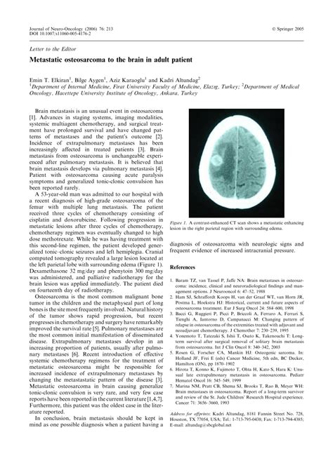 Pdf Metastatic Osteosarcoma To The Brain In Adult Patient [1]