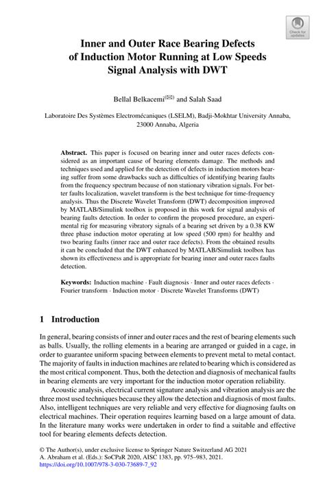 Pdf Inner And Outer Race Bearing Defects Of Induction Motor Running At Low Speeds Signal