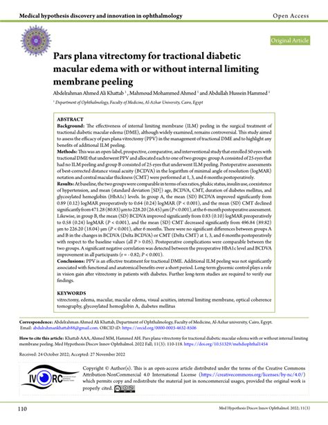 Pdf Pars Plana Vitrectomy For Tractional Diabetic Macular Edema With