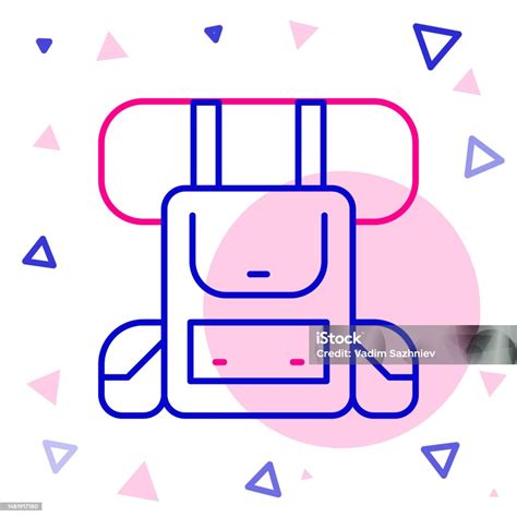 흰색 배경에 격리 된 라인 하이킹 배낭 아이콘 캠핑과 산을 탐험 하는 배낭 다채로운 개요 개념 벡터 3차원 형태에 대한 스톡 벡터 아트 및 기타 이미지 Istock