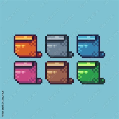 Pixel Art Sets Icon Of Paper Scroll Logo Variation Color Paper Scroll Icon On Pixelated Style