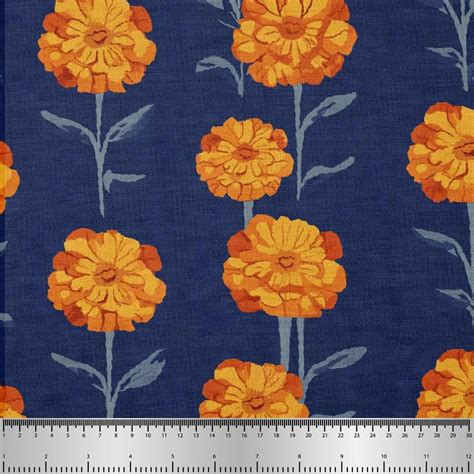 Marigold Floral Print Pattern Fabric By The Yard 58 In Wide Made Of