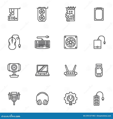 Computer Hardware Line Icons Set Stock Vector Illustration Of Pictogram Symbol 270137198