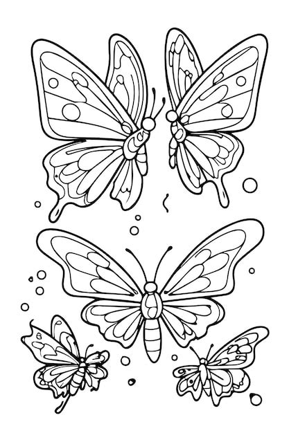 어린이 책 일러스트레이션 을 위한 나비 컬러링 페이지 프리미엄 벡터