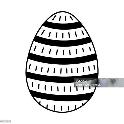 부활절 달걀 찾기를 위한 가로 줄무늬와 구불구불한 장식이 있는 사랑스러운 낙서 칠해진 달걀 트렌디한 손으로 그린 개요 클립 아트는 흰색 배경에 고립 된 종교적인 봄 이벤트를
