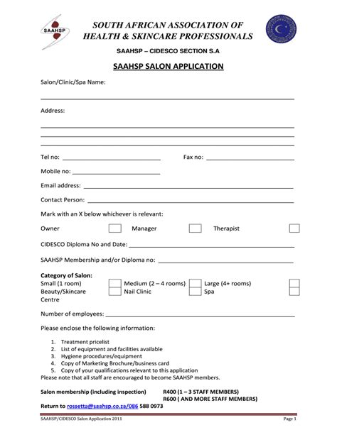 Fillable Online Saahsp Co SAAHSPCIDESCO BSALONb APPLICATION Saahsp Co Fax Email Print PdfFiller